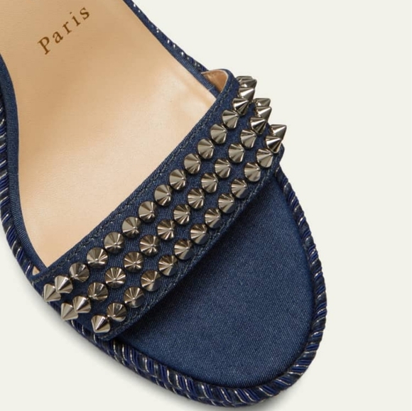 Christian Louboutin | Shoes | Mad Monica Denim Spike Wedge Espadrille ...